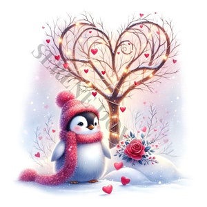 Winter Love Penguin Clipart - 12 High Quality Pngs, Memory Book, Junk ...