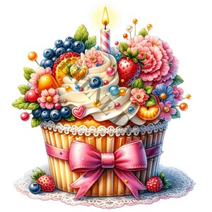 Birthday Cupcake Clipart - 16 High Quality Pngs, Memory Book, Junk ...