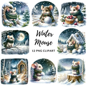 Winter Mouse Clipart - 12 High Quality Pngs, Memory Book, Junk Journals ...