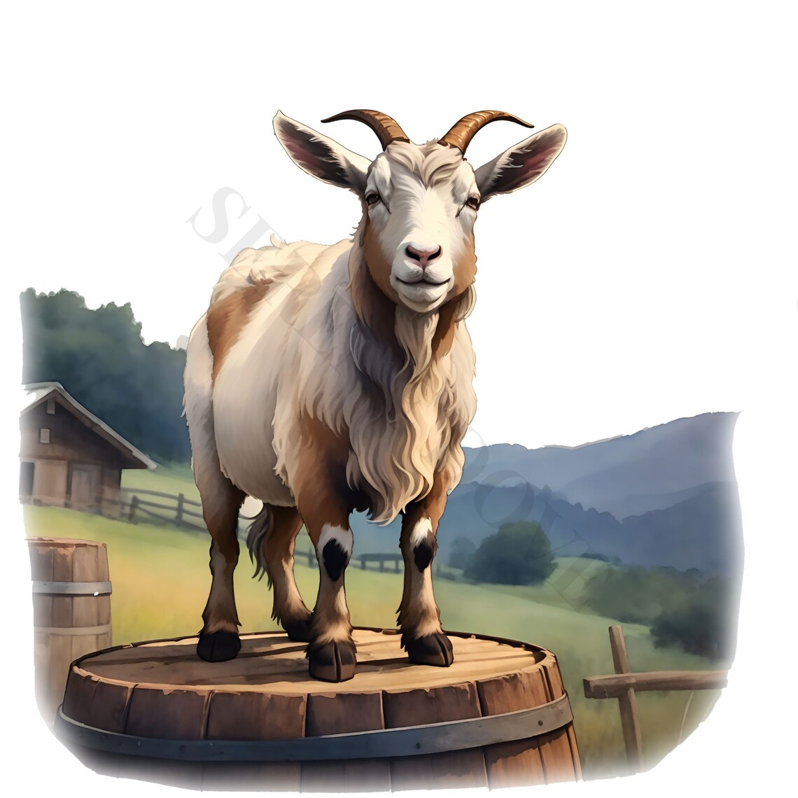 Watercolor Farm Goats Clipart - Cute Farmyard Goats, Adorable Pet ...