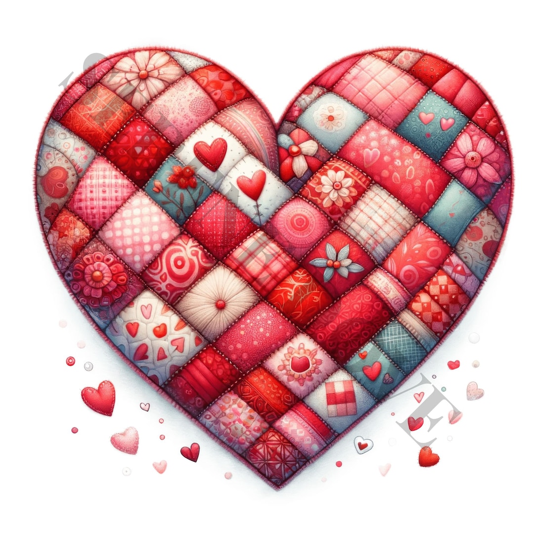 Patchwork Hearts Clipart - 12 High Quality Pngs, Memory Book, Junk ...