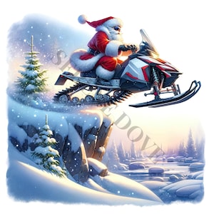 Watercolor Santas Snowmobile Clipart - 12 High Quality Jpgs, Digital ...