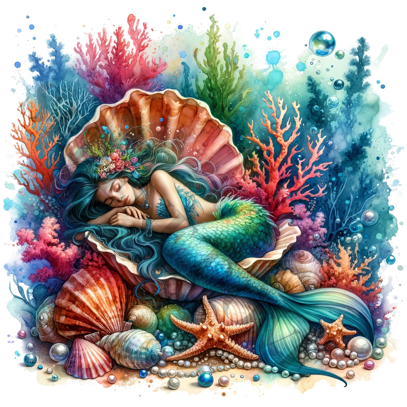 Sleeping Mermaid Clipart - 12 High Quality Pngs, Digital Planner, Junk ...