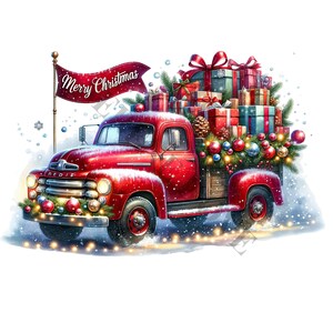 Red Christmas Truck Clipart - High Quality 12 Pngs, Watercolor Clipart ...