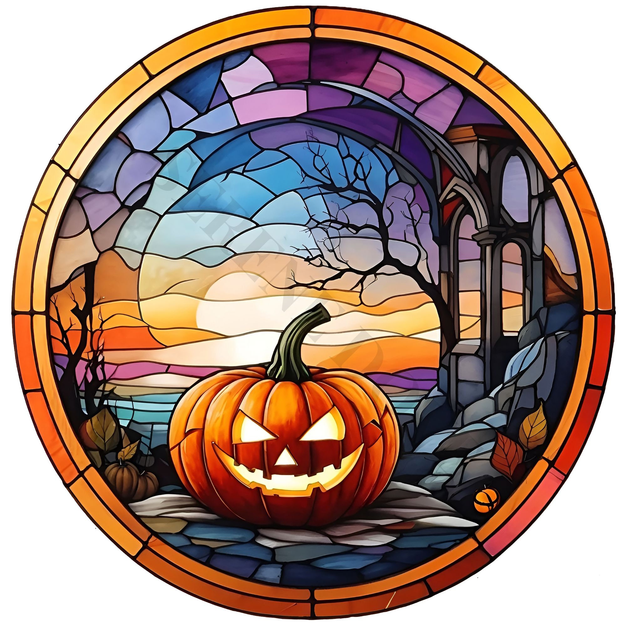 Stained Glass Pumpkin Clipart 12 High Quality Pngs Digital - Etsy