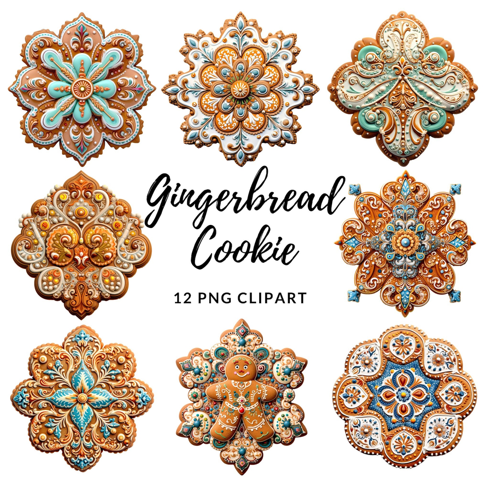 Gingerbread Cookie Clipart 12 High Quality Pngs Digital - Etsy