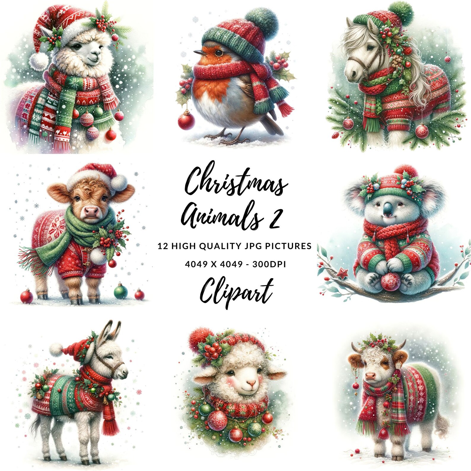 Christmas Animals Set 2 Clipart 12 High Quality Jpgs - Etsy UK