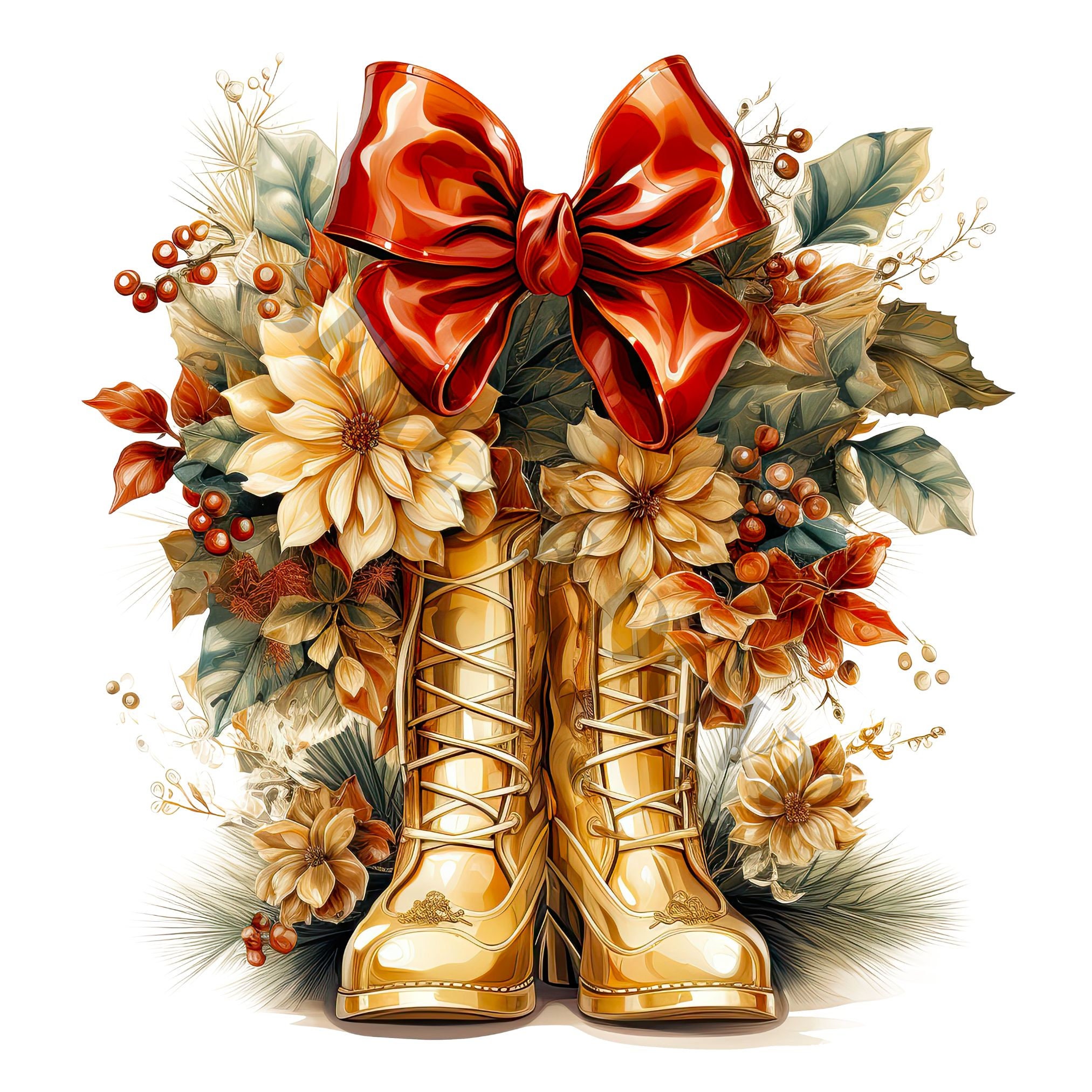 Golden Christmas Boots Clipart 12 High Quality Pngs Digital - Etsy