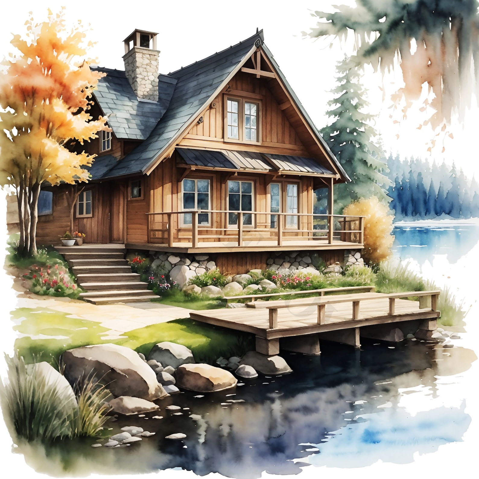 Cottage by the Lake Clipart 10 High Quality Pngs, Memory Book, Junk ...