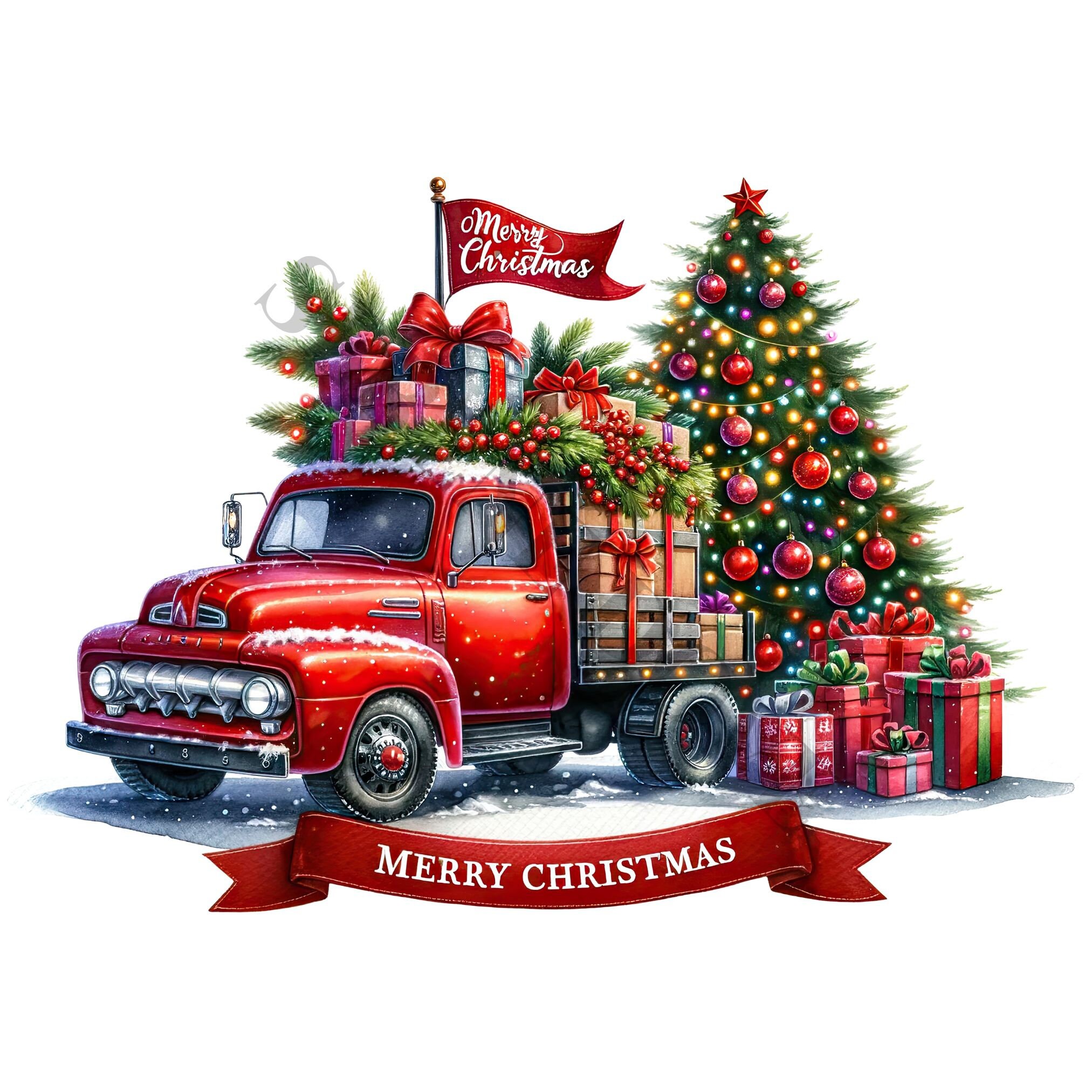Red Christmas Truck Clipart High Quality 12 Pngs Watercolor - Etsy Canada