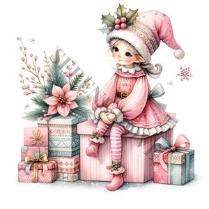 Pink Christmas Elf Clipart - 13 High Quality Pngs, Memory Book, Junk ...