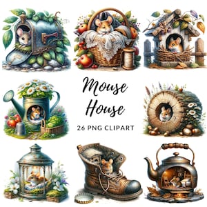 Mouse House Clipart - 14 High Quality Pngs, Digital Download, Card ...