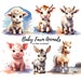 Watercolor Baby Farm Animals Clipart Cute Farmyard Pets, Adorable Pet ...
