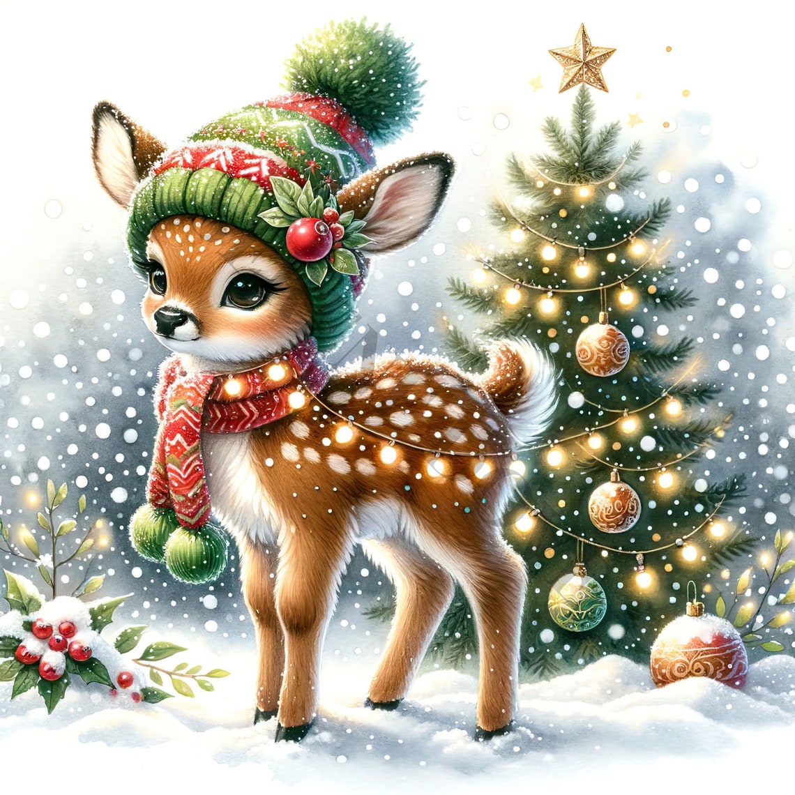 Clipart Noël faon - 15 fichiers PNG/JPG de haute qualité, créations en ...