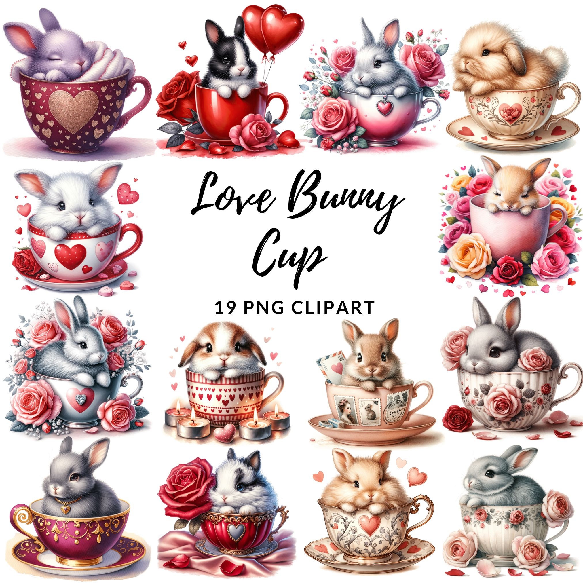 Love Bunny Cup Clipart - 19 High Quality Pngs, Memory Book, Junk ...