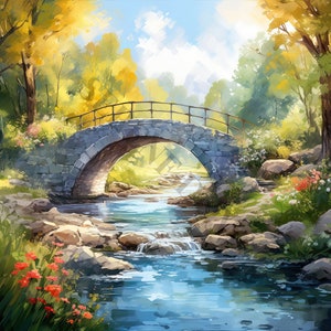 Bridge Over the Stream Watercolor Clipart - 14 High Quality Jpgs ...