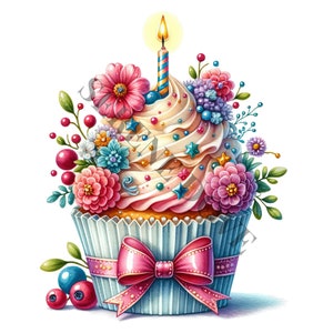 Birthday Cupcake Clipart - 16 High Quality Pngs, Memory Book, Junk ...