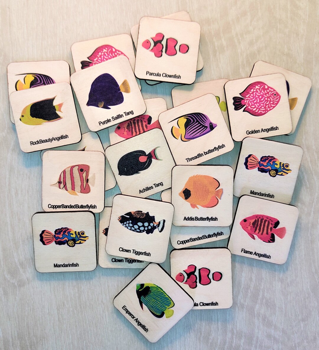 Montessori Wooden Memory Game of Fishes Homeschool - Etsy