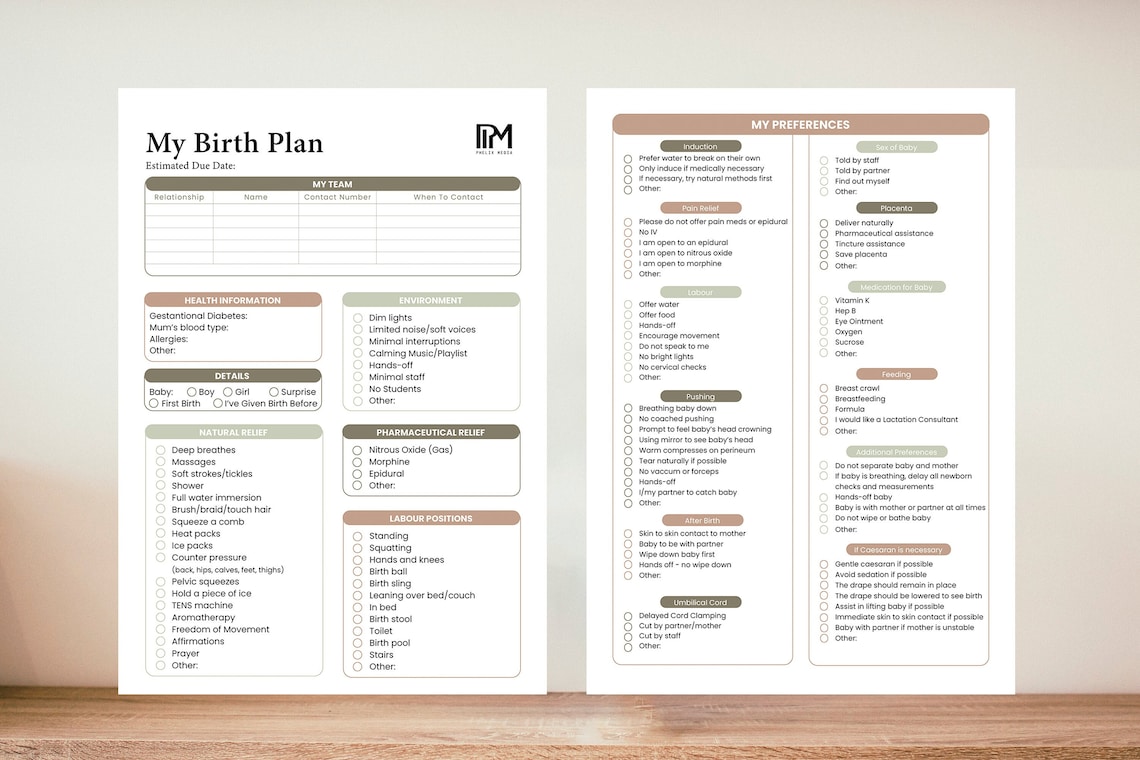 Birth Plan Template / Birth Plan Printable / Natural Birth Plan / Birth ...