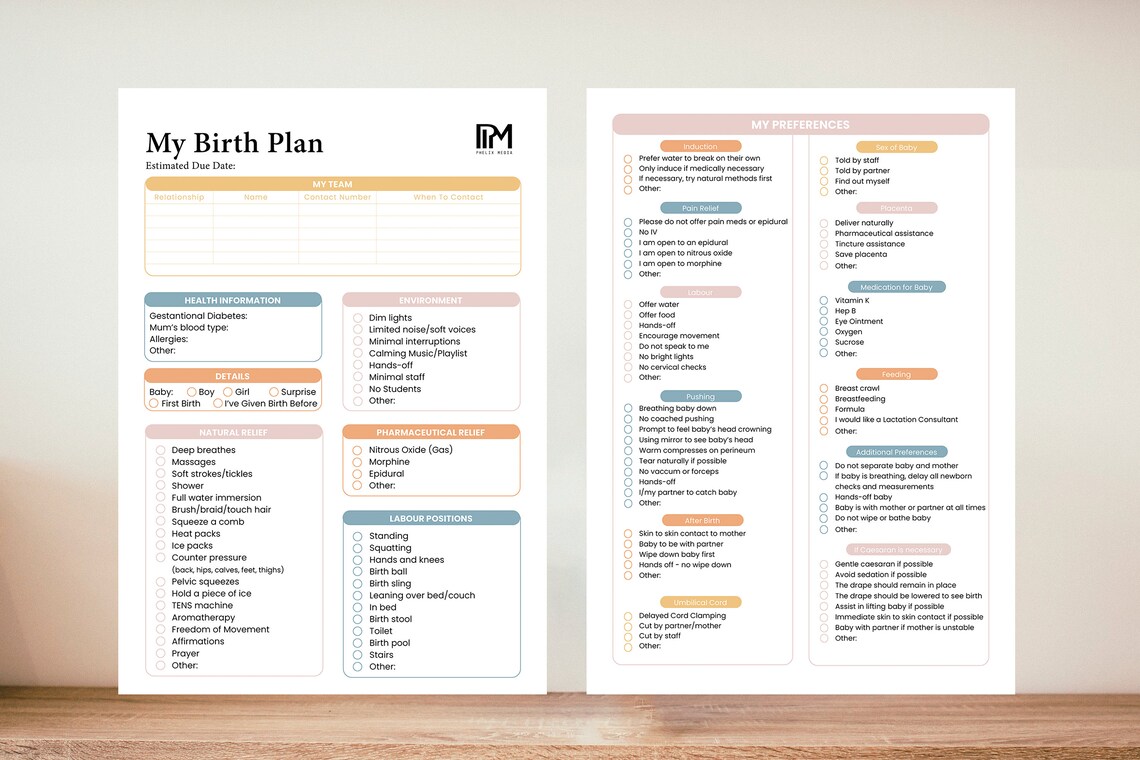 Birth Plan Template / Birth Plan Printable / Natural Birth Plan / Birth ...