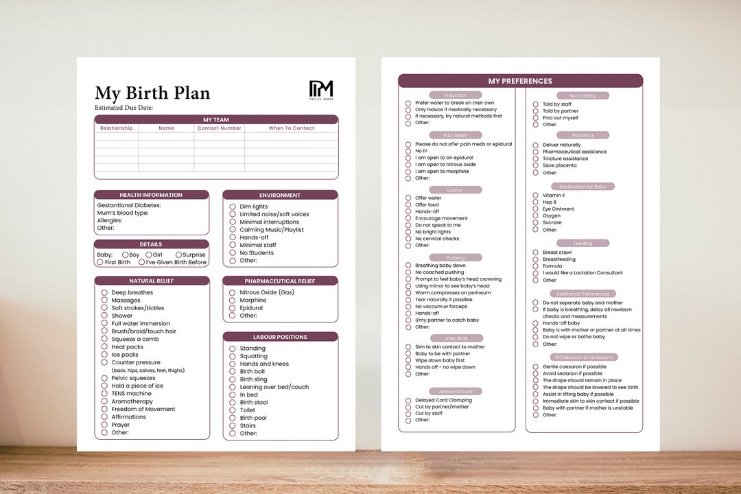 Birth Plan Template / Birth Plan Printable / Natural Birth Plan / Birth ...