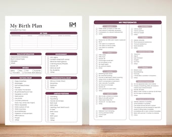 Birth Plan Template / Birth Plan Printable / Natural Birth Plan / Birth ...