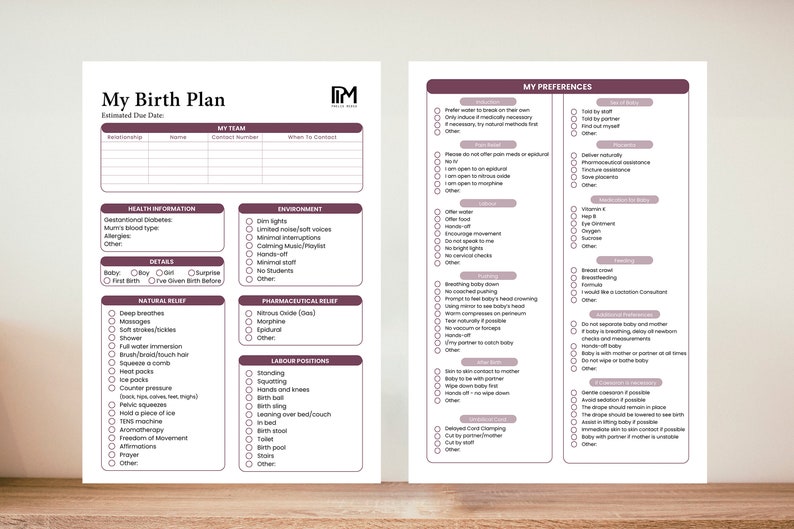 Birth Plan Template / Birth Plan Printable / Natural Birth Plan / Birth ...