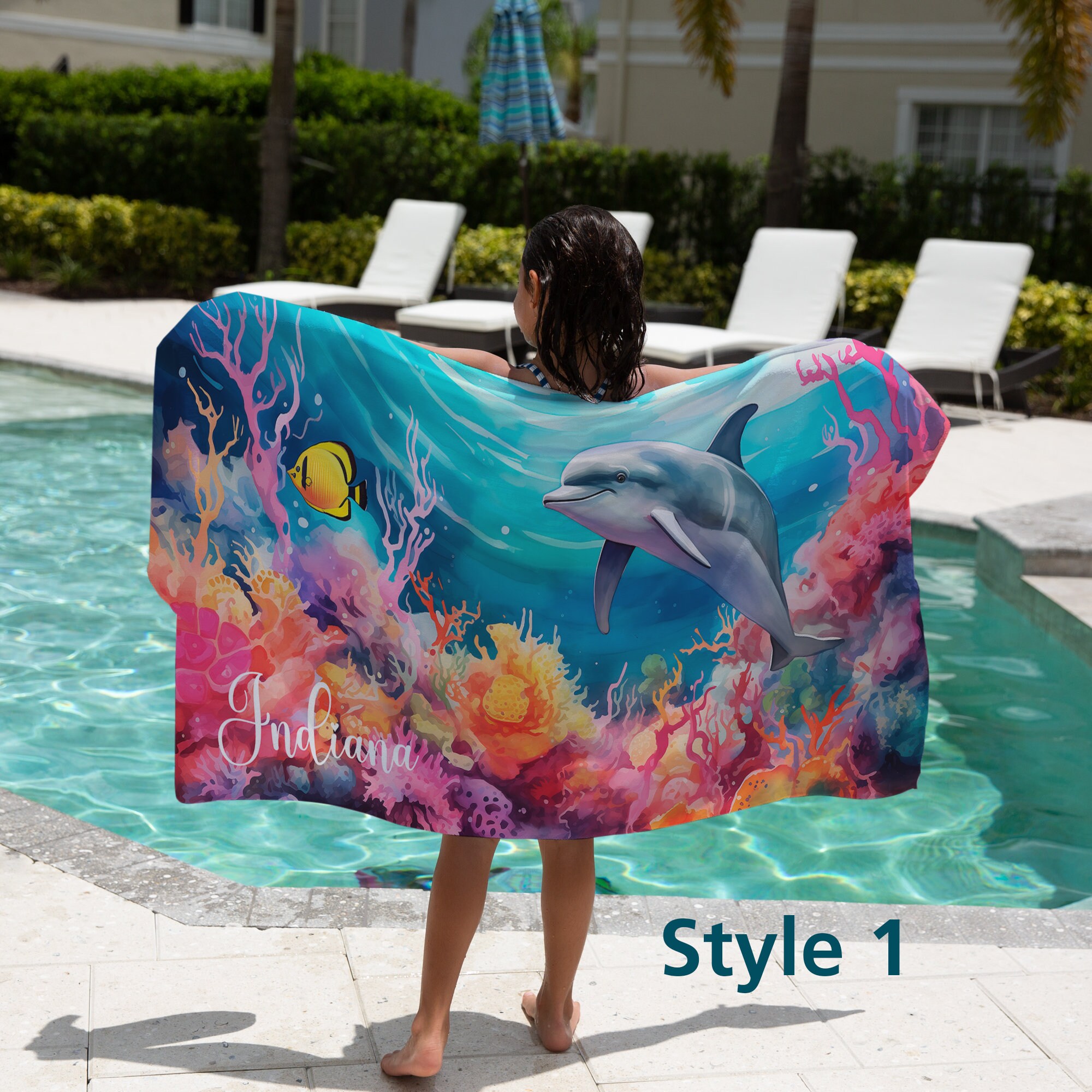 PERSONALIZED BEACH TOWEL Dolphin Beach Towel Personalised Towel Kids ...