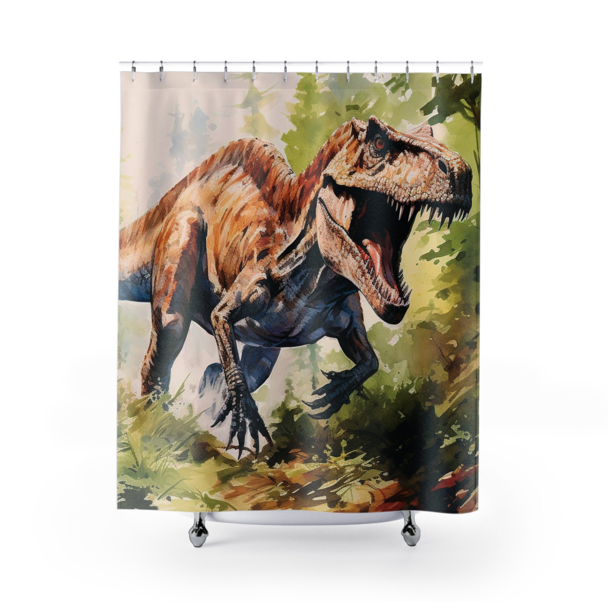 DINOSAUR BATH SET Microfiber Bath Mat Jurassic Era Shower Curtain for ...