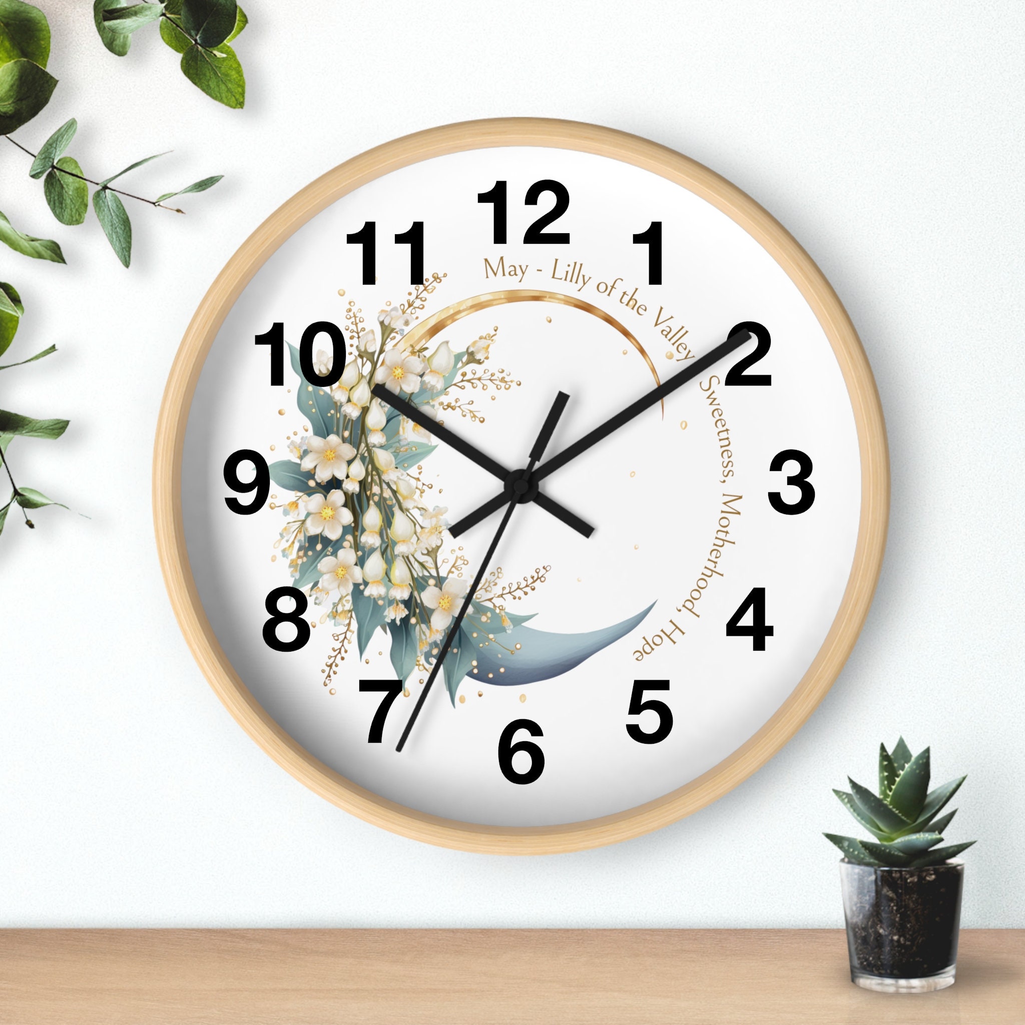 MAY BIRTH FLOWER Clock, Boho Wall Clock, Cottage Core Clock, May Birth ...
