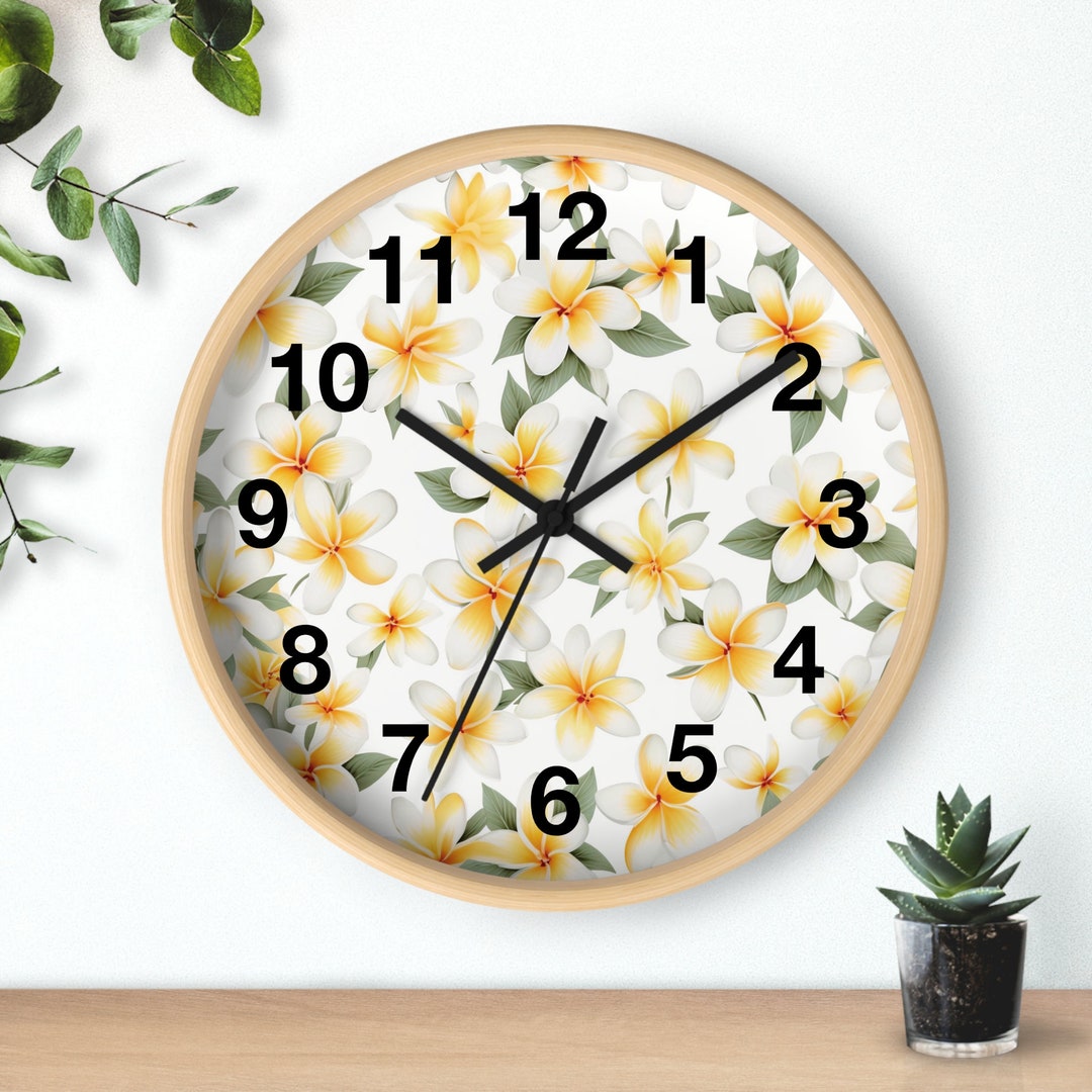 FRANGIPANI WALL CLOCK Cottage Core Wall Clock With Numbers Boho Floral ...