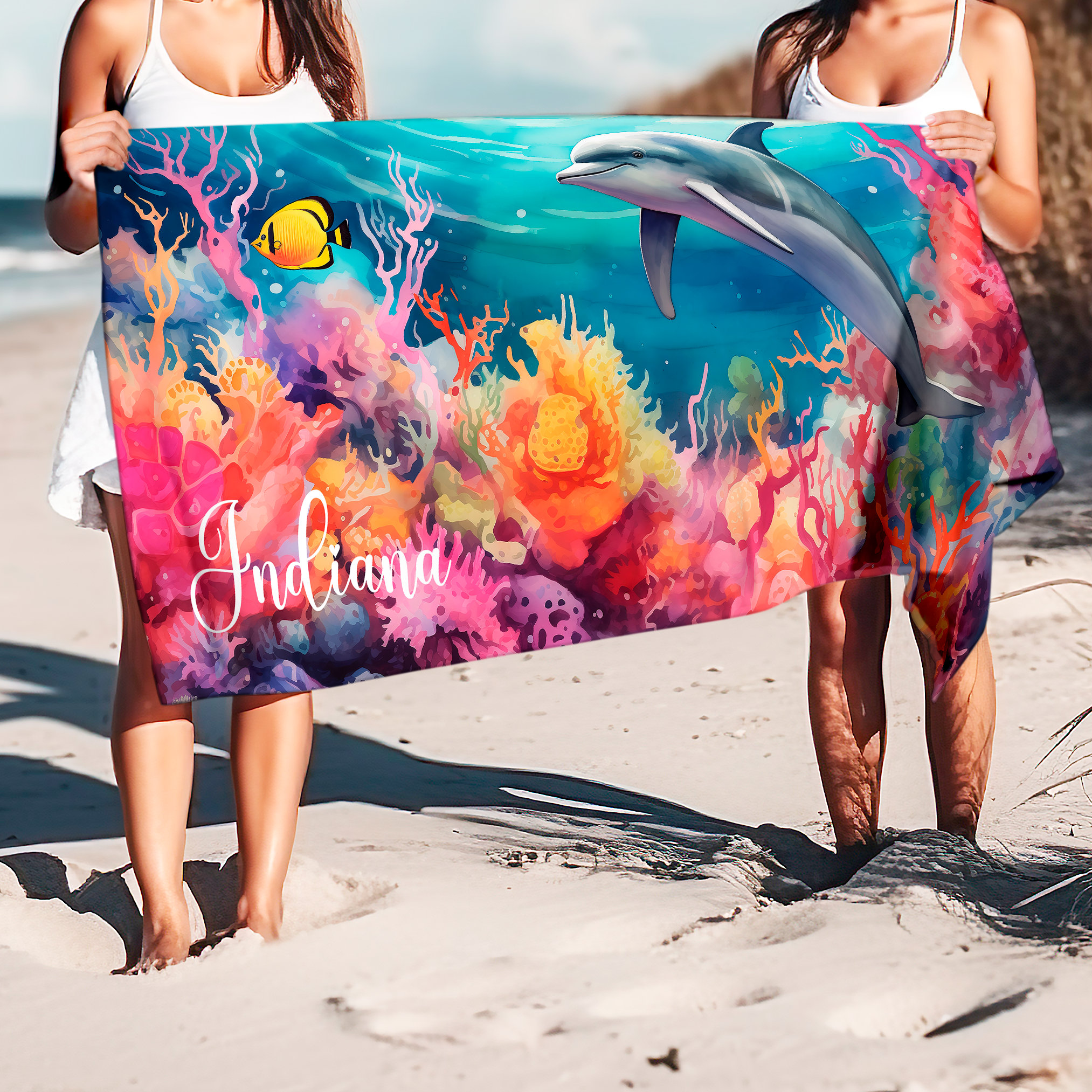 PERSONALIZED BEACH TOWEL Dolphin Beach Towel Personalised Towel Kids ...