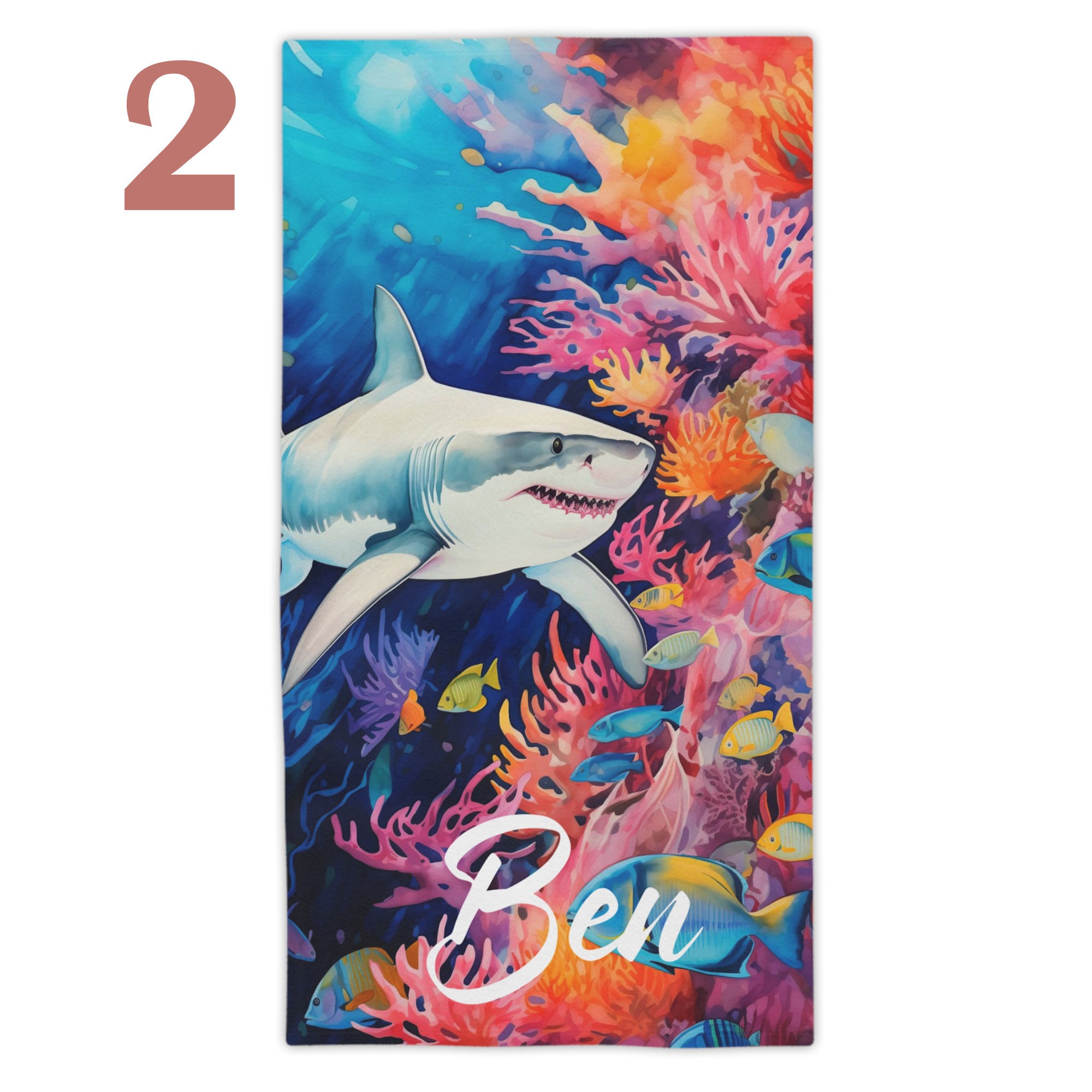 PERSONALISED BEACH TOWEL Shark Beach Towel Personalised Towel Kids ...