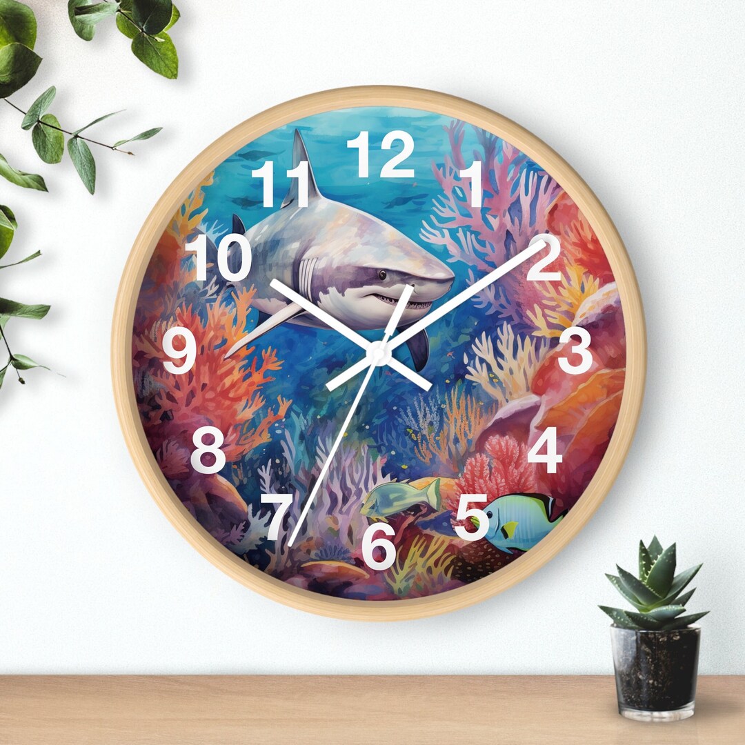 SHARK WALL CLOCK, Shark Lover Gift, Ocean Reef Decor, Clock for Teen ...