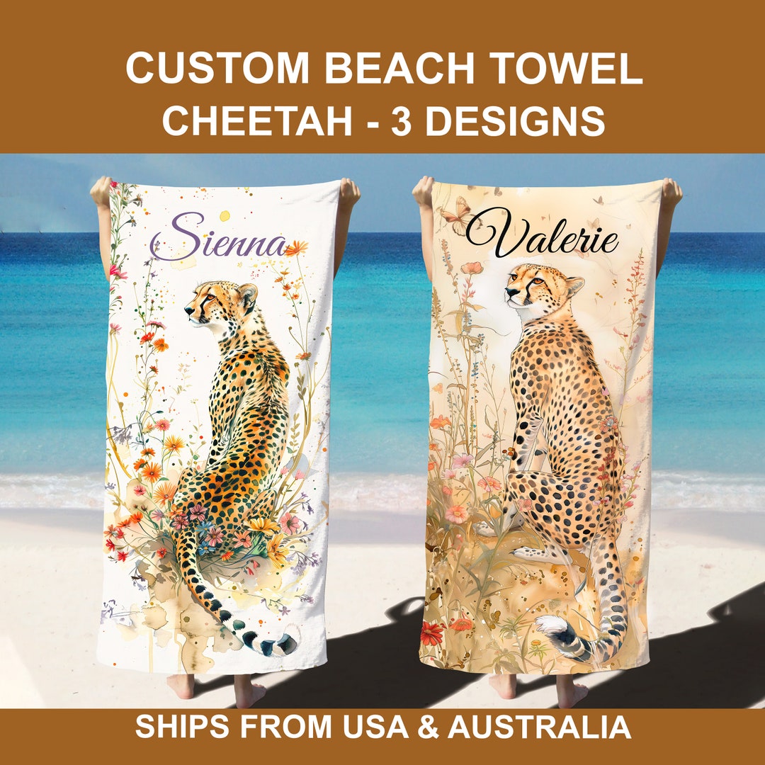 CUSTOM CHEETAH Beach Towel Cheetah Pool Towel for Kids Cheetah Lover ...