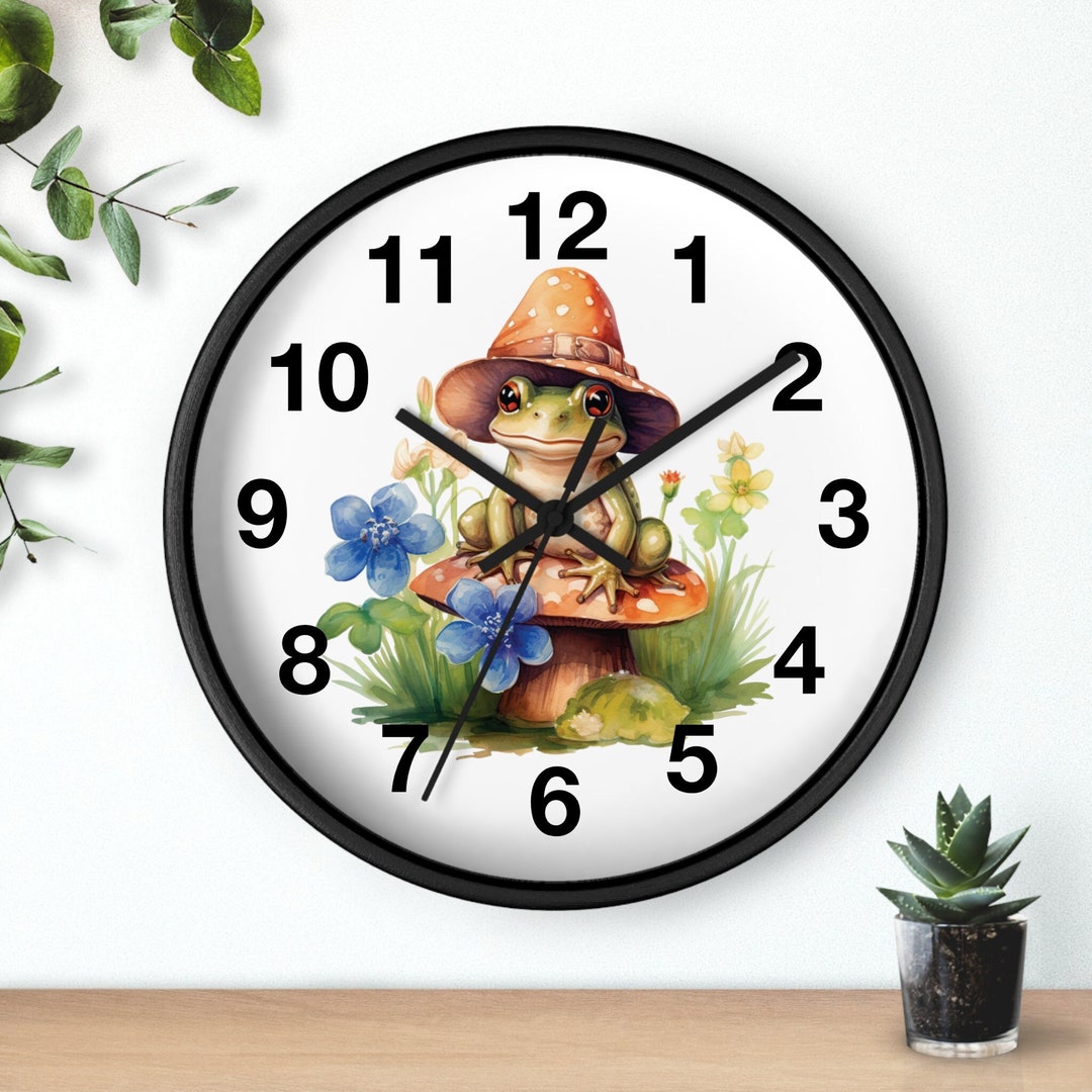 FROG WALL CLOCK Cottage Core Wall Clock With Numbers Frog With Hat Boho ...