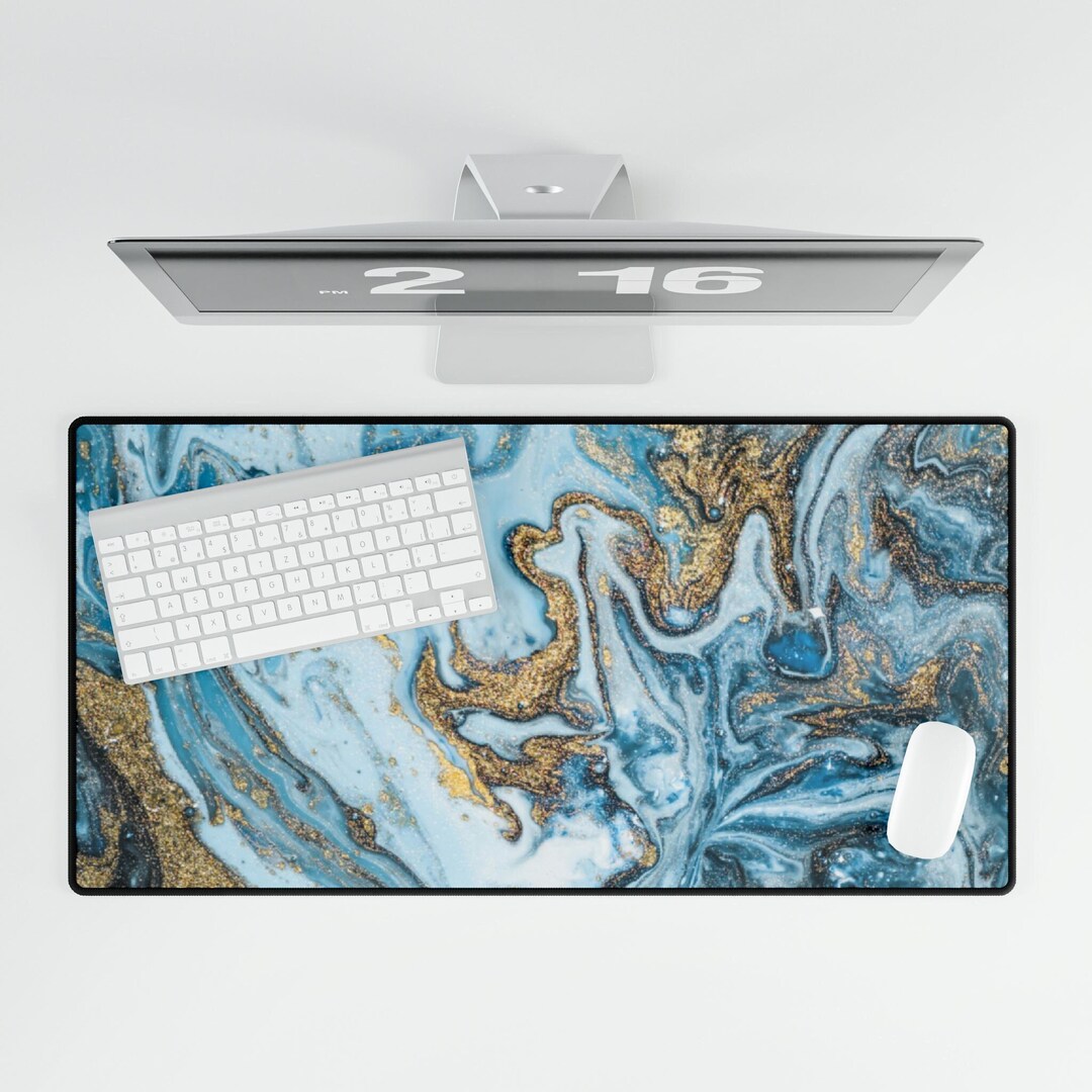 FRACTALS DESK MAT Blue Gold Mouse Pad Large Mouse Mat Colorful Desk Pad ...