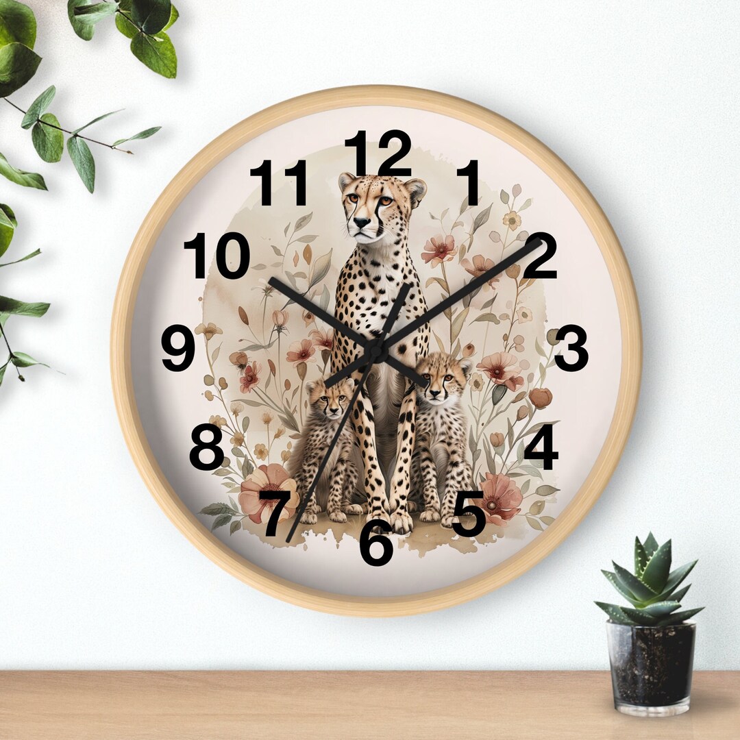 CHEETAH WALL CLOCK Cheetah With Cubs Gift for Her Boho Wall Decor for ...