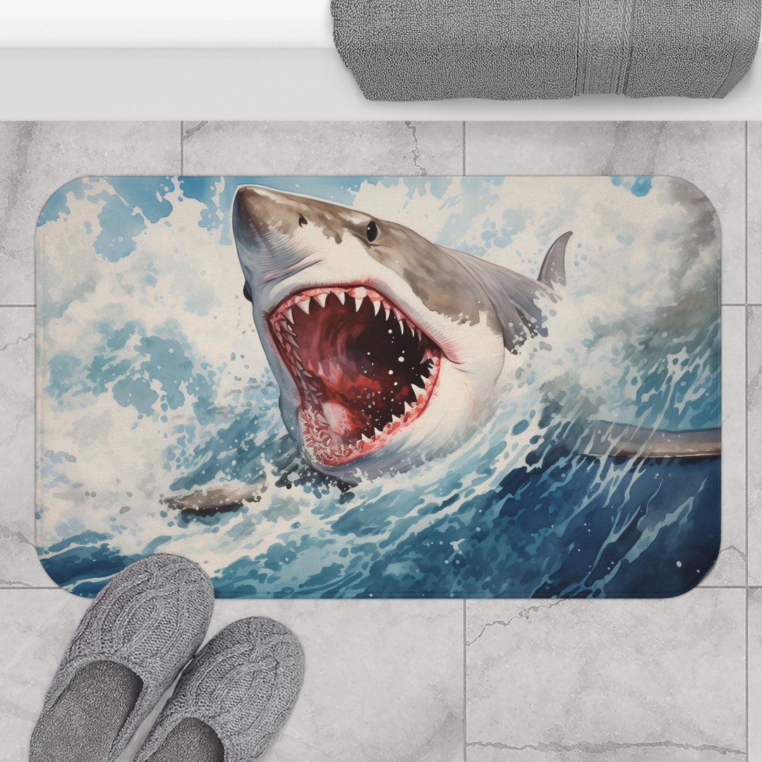 MEGALODON BATH MAT Shark Lover Microfiber Bath Mat Great White Shark ...