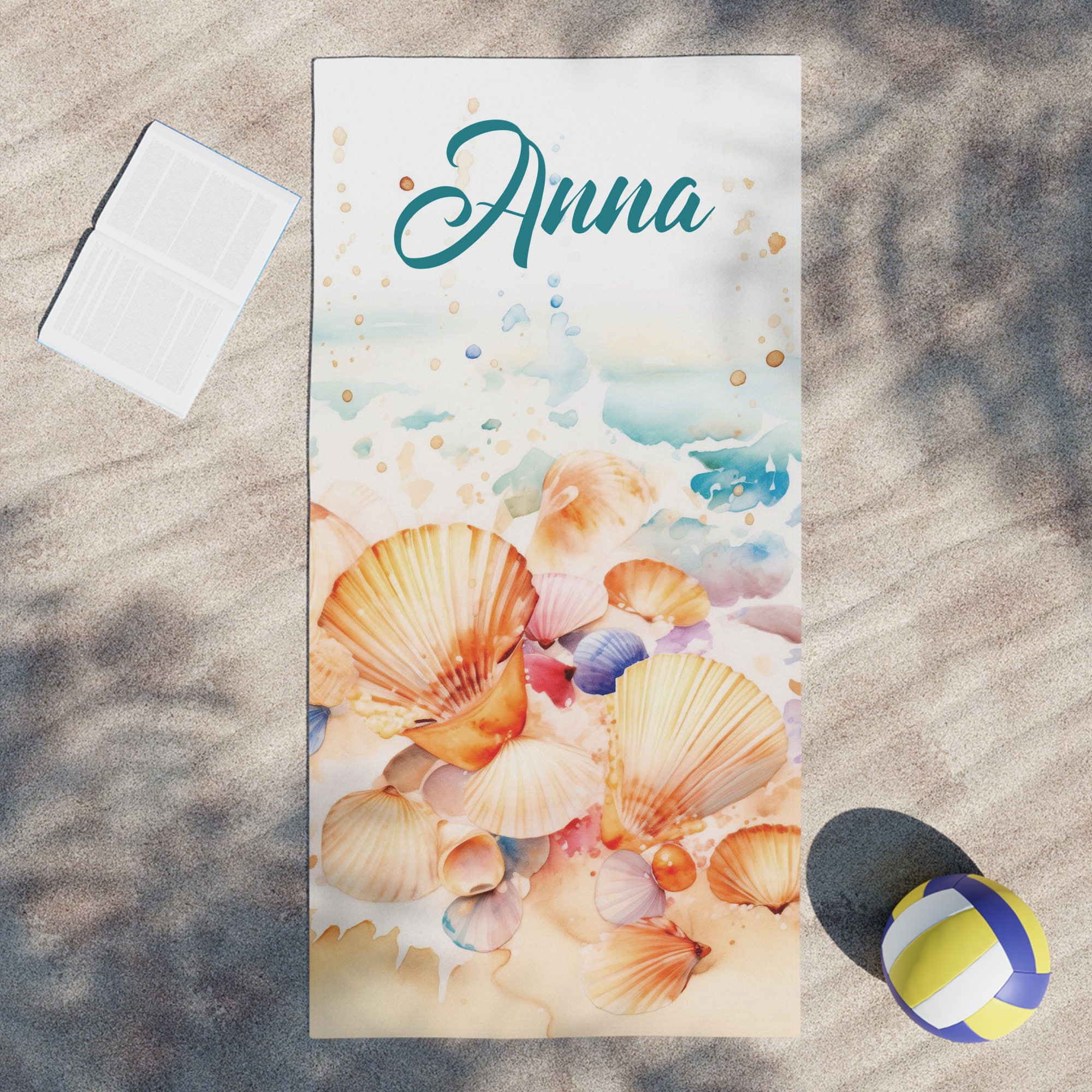 PERSONALIZED BEACH TOWEL Seashells Beach Towel Custom Towel Kids Sea ...