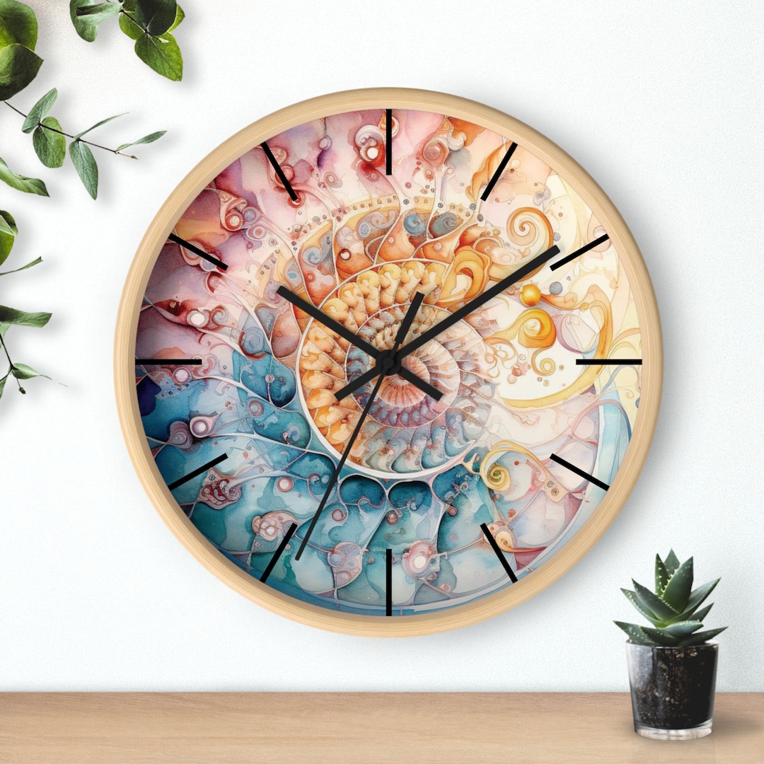 FIBONACCI WALL CLOCK Beach Wall Clock Boho Spiral Decor Coastal Style ...