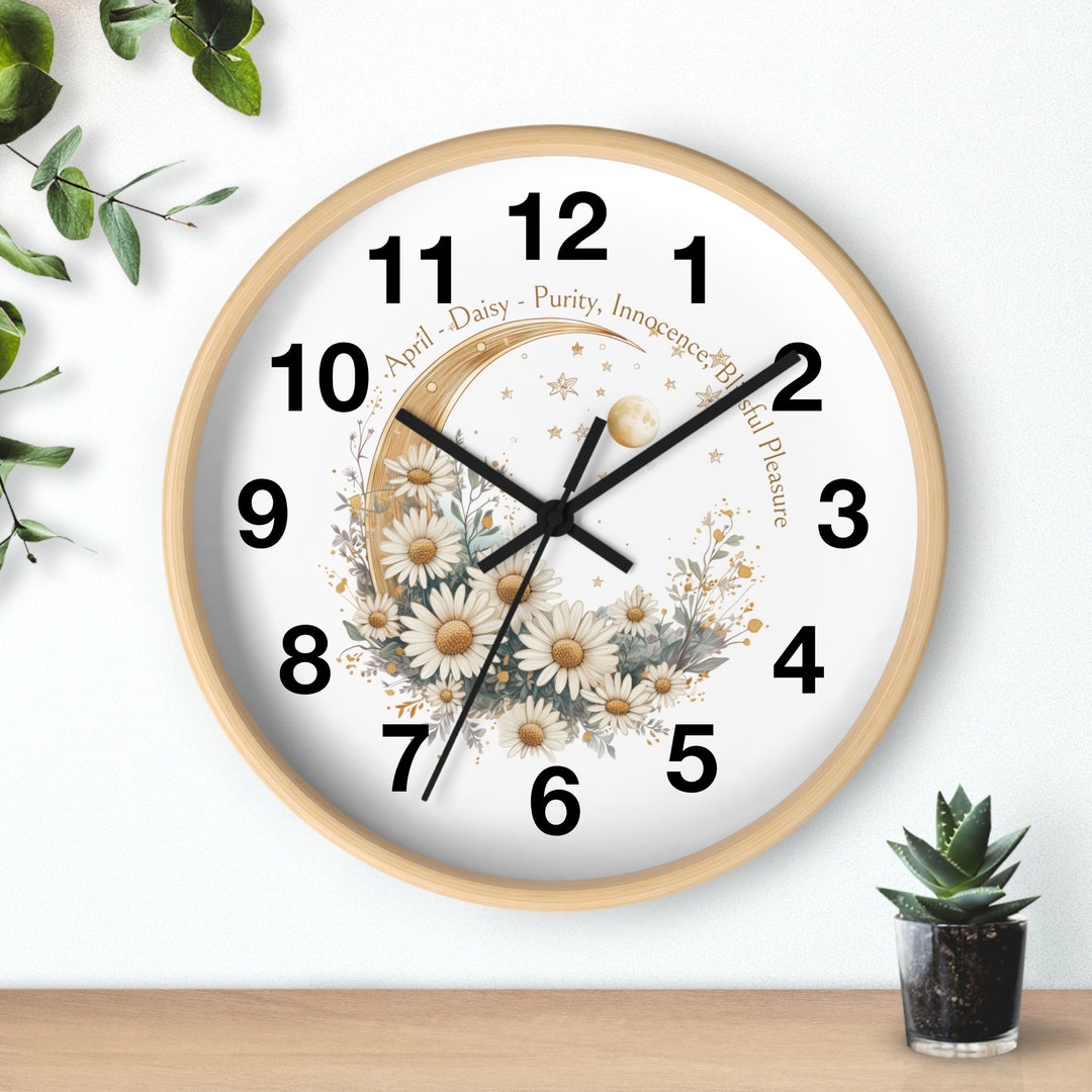 APRIL BIRTH FLOWER Clock, April Birth, Wall Clock, Cottage Core Clock ...