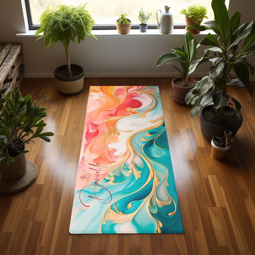 PERSONALIZED YOGA MAT Fractal 1 Design Pilates Excercise Fitness Rubber ...