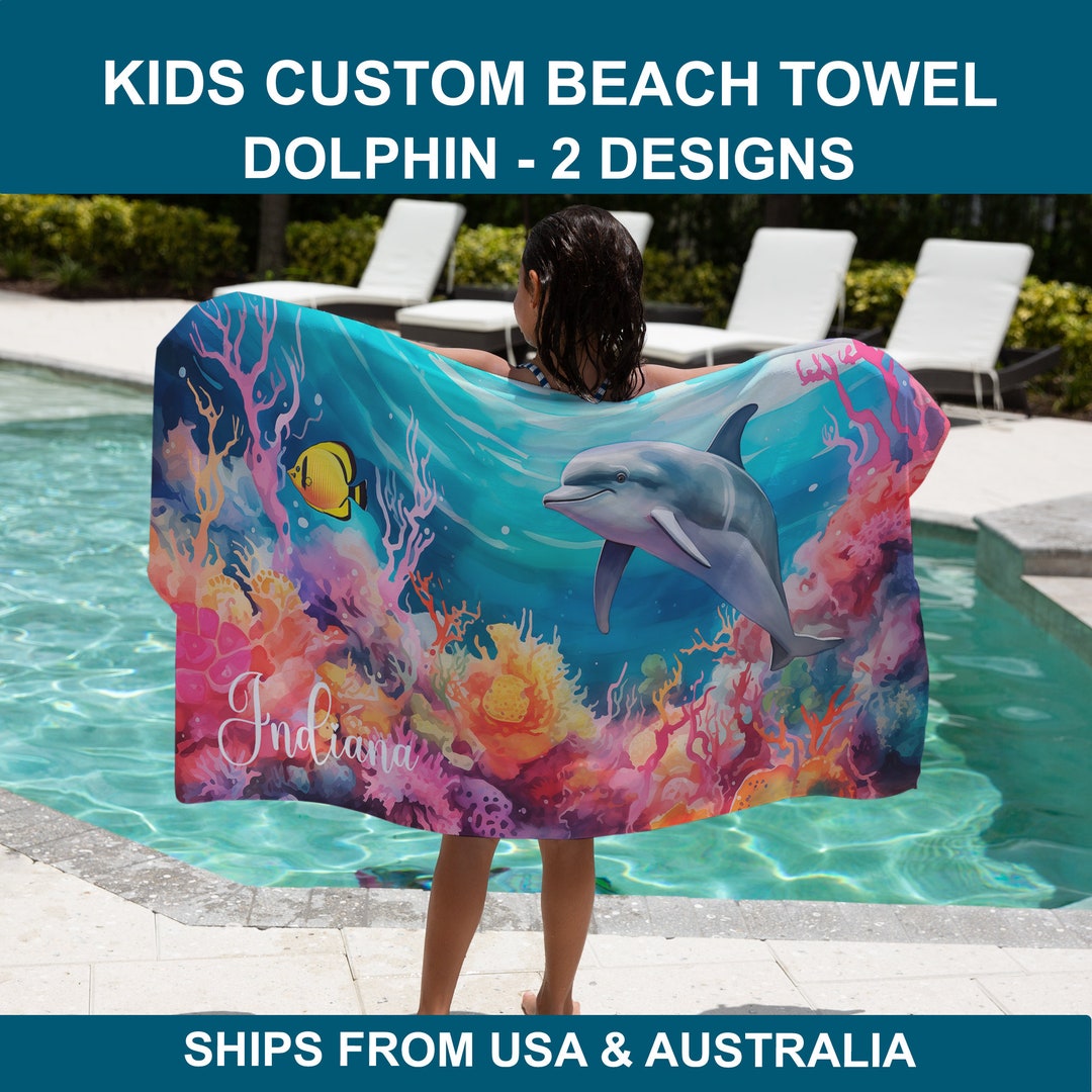 PERSONALIZED BEACH TOWEL Dolphin Beach Towel Personalised Towel Kids ...