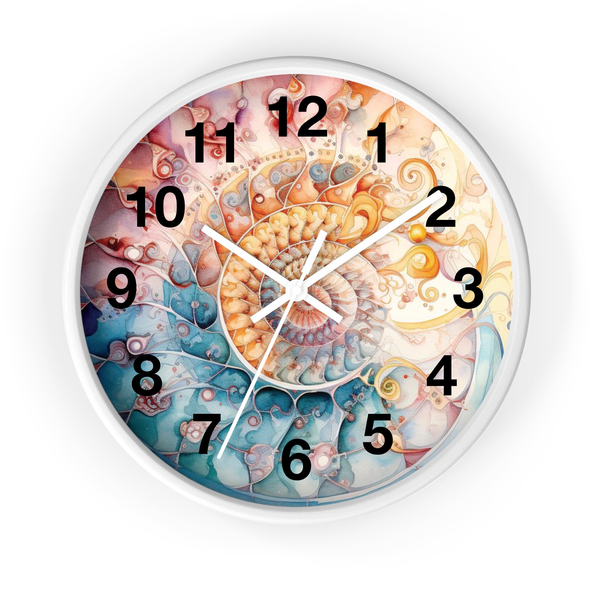 FIBONACCI WALL CLOCK Beach Wall Clock Boho Spiral Decor Coastal Style ...