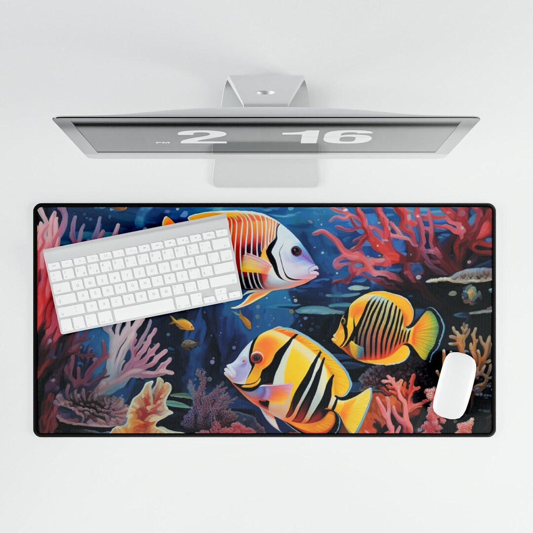 TROPICAL FISH DESK Mat Coastal Mouse Pad Large Mouse Mat Tropical Desk ...
