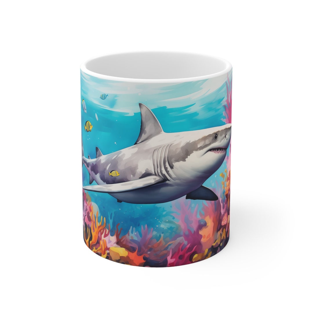 White Shark Mug 11oz, Shark Lover Mug, Diver Gift, Gift for Shark Lover ...