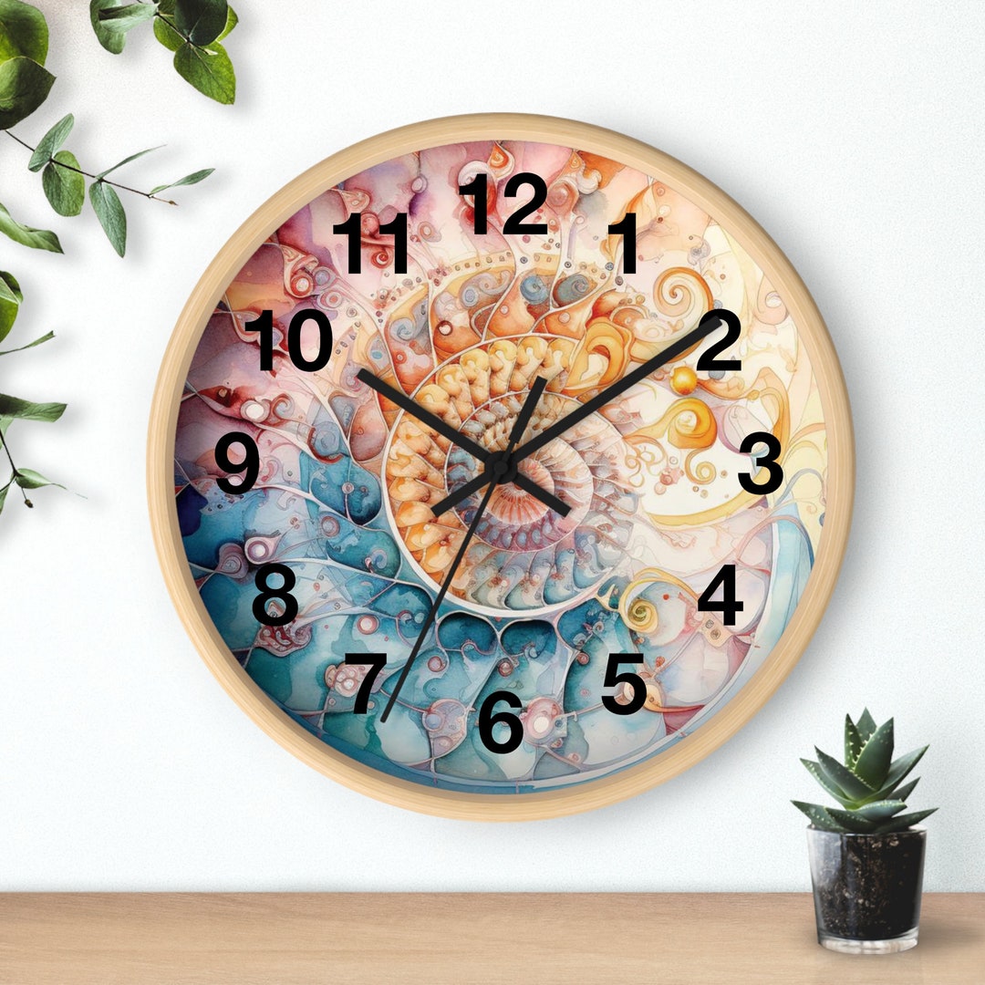 FIBONACCI WALL CLOCK Beach Wall Clock Boho Spiral Decor Coastal Style ...