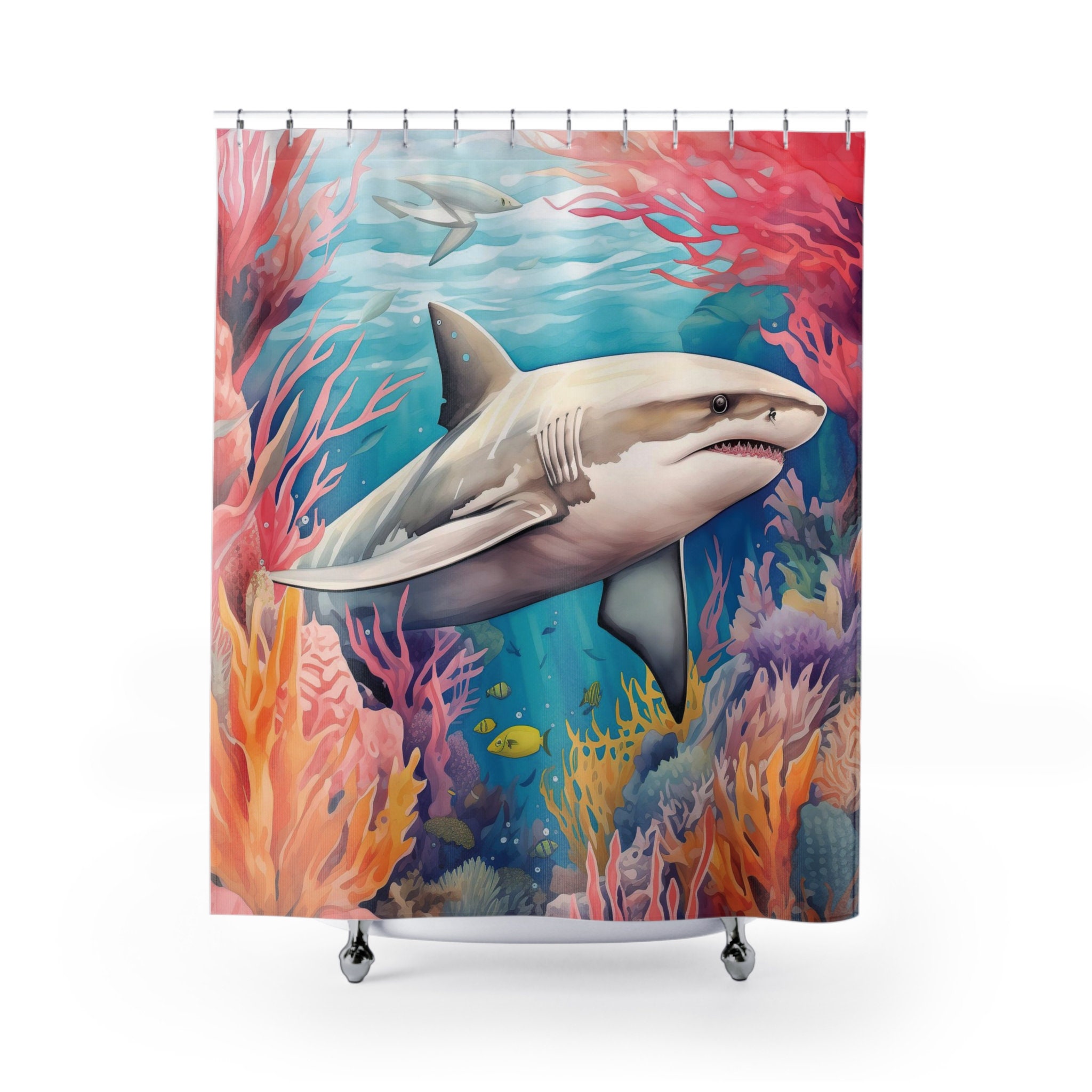 SHARK BATHROOM SET Shark Lover Microfiber Bath Mat Shark Shower Curtain ...