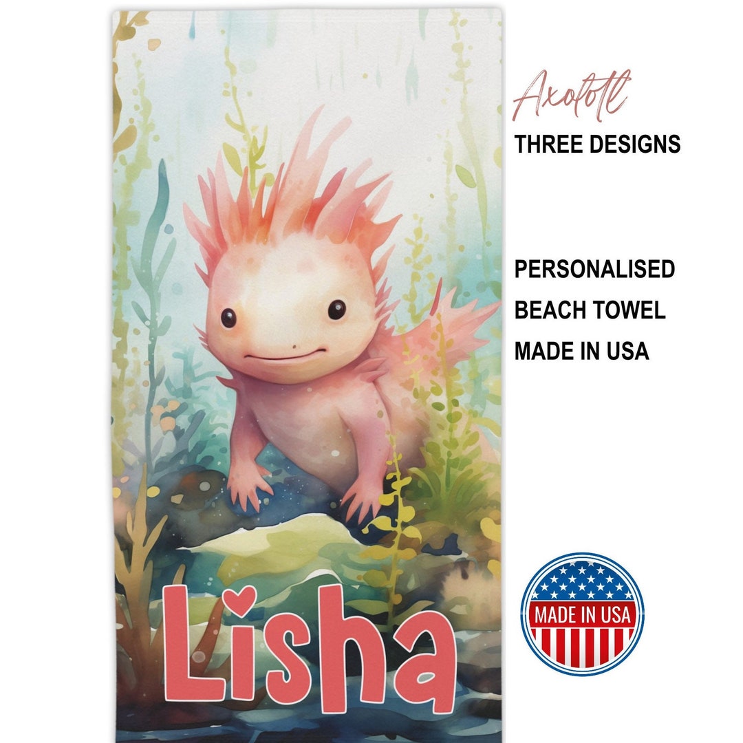 PERSONALIZED BEACH TOWEL Axolotl Beach Towel for Kids Axolotl Lover ...
